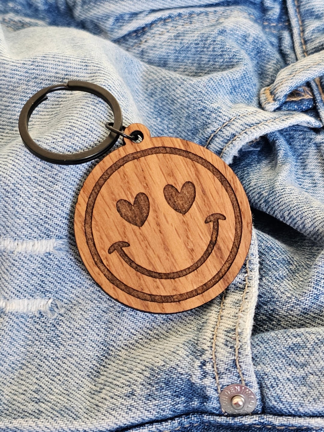 Smiley Face Keychain / Back to School / Cute Happy Face Keyring /wooden ...