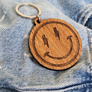 Smiley Face Keychain / Back to School / Cute Happy Face Keyring /wooden ...
