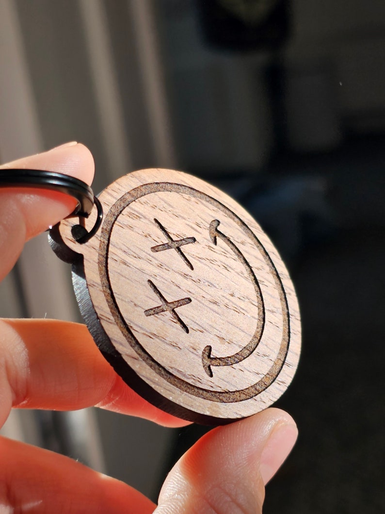 Smiley Face Keychain / Back to School / Cute Happy Face Keyring /wooden ...