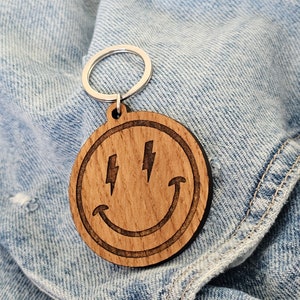 Smiley Face Keychain / Back to School / Cute Happy Face Keyring /wooden ...