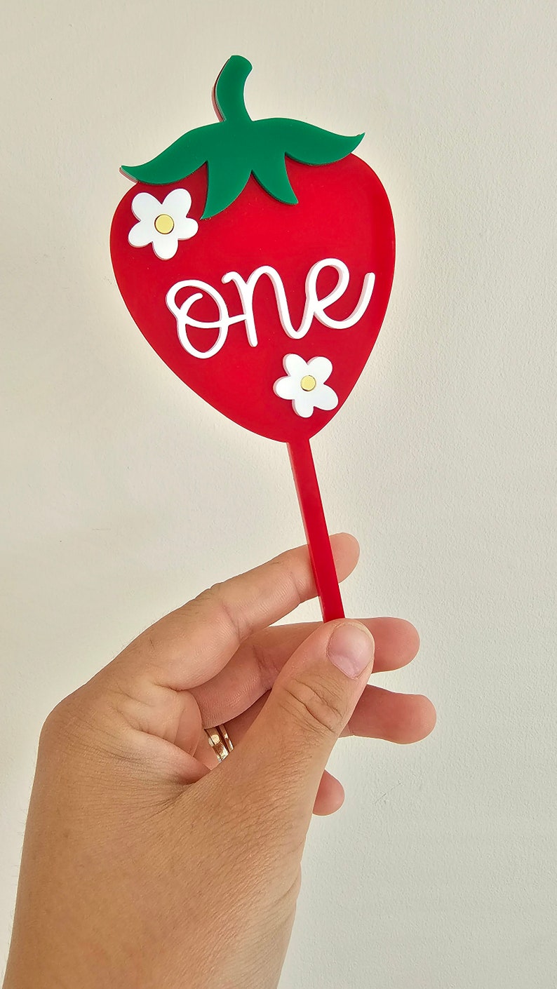 Acrylic Cake Topper | Strawberry Themed Birthday Party | Acrylic Age ...