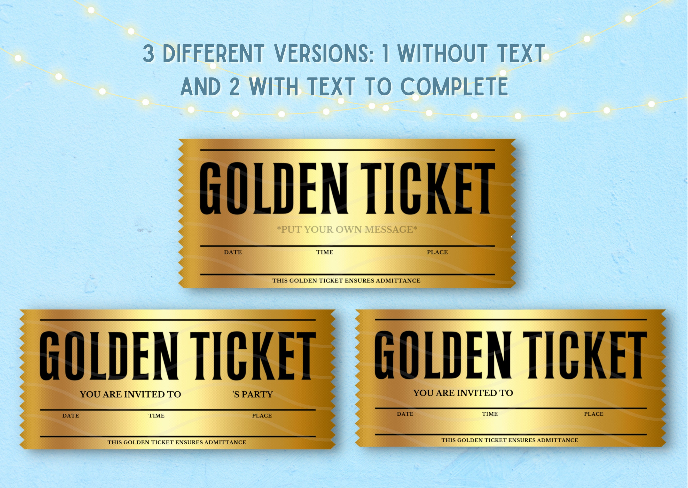 Golden Ticket Invitation Printable, Golden Ticket With a Message, Party Invitation, Special ...