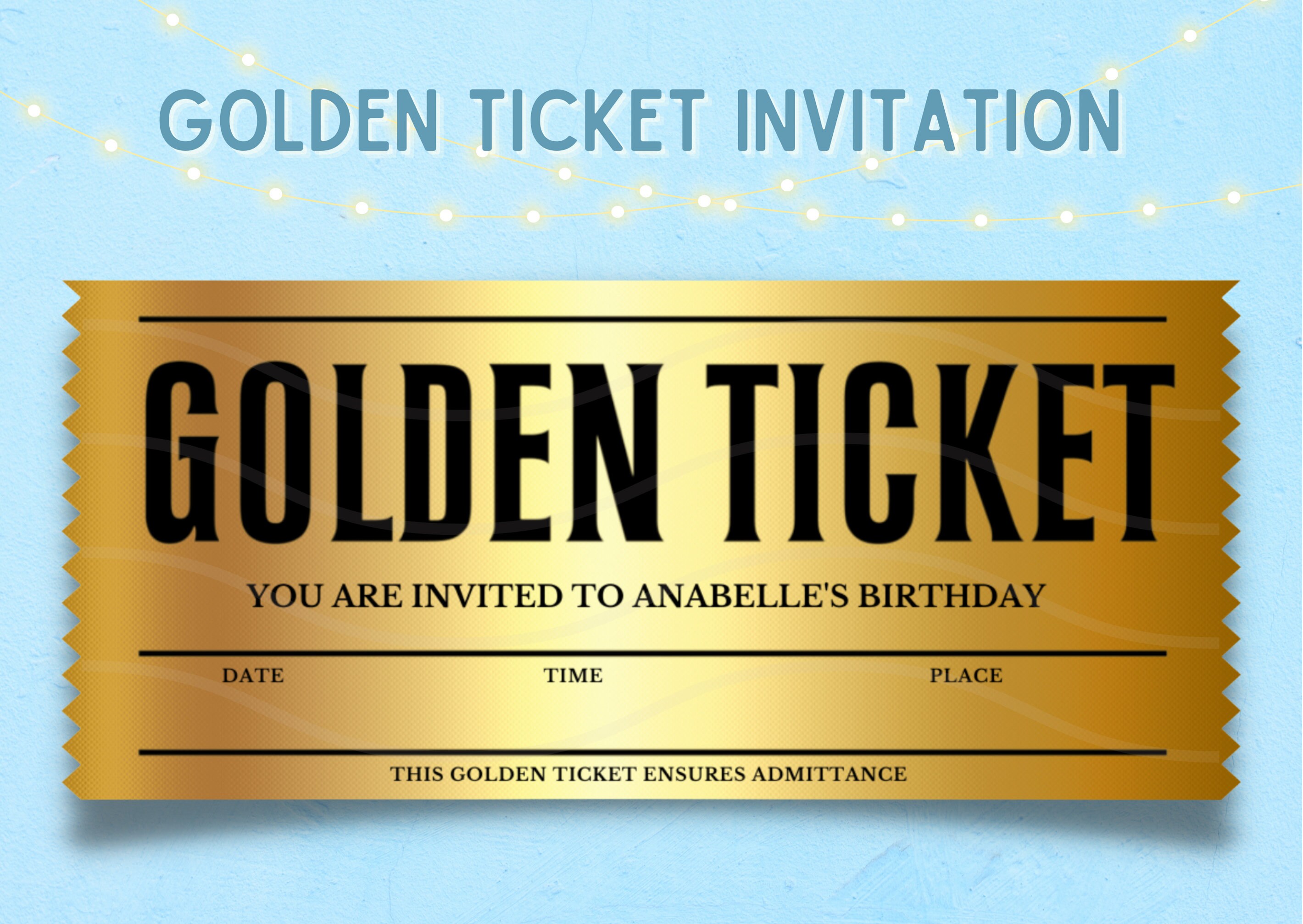 Golden Ticket Invitation Printable, Golden Ticket With a Message, Party ...