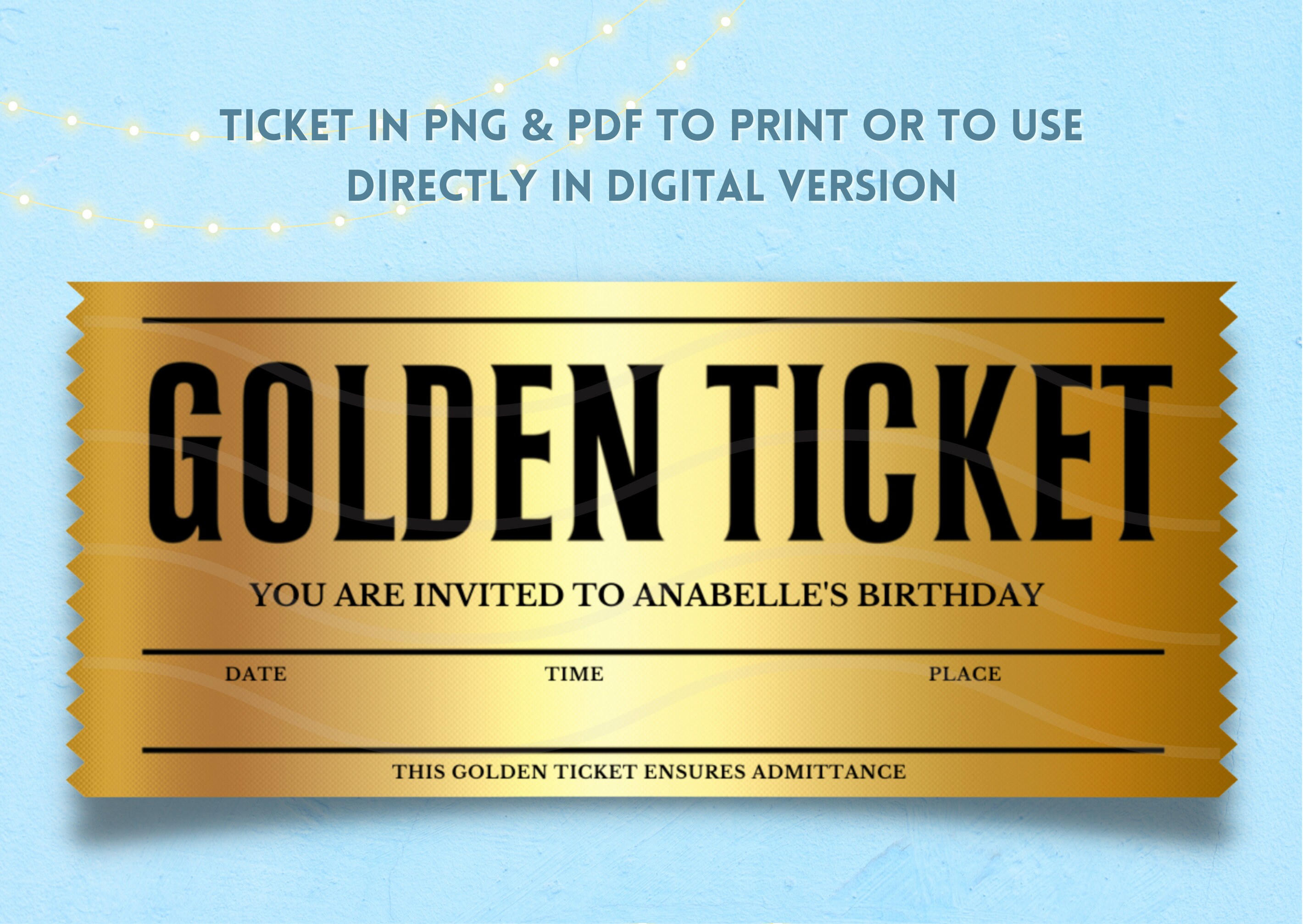 Golden Ticket Invitation Printable, Golden Ticket With a Message, Party ...