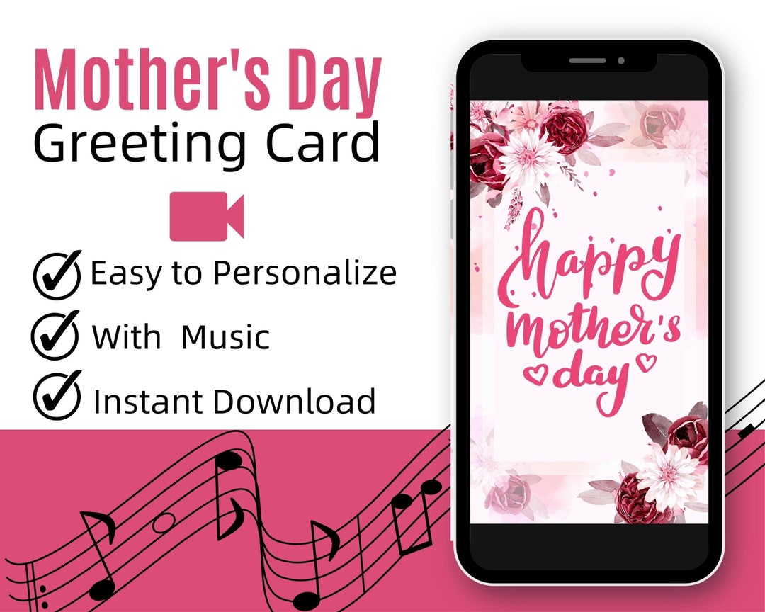 Pink Floral Mothers Day Digital Card, Personalized Animated Mother's ...