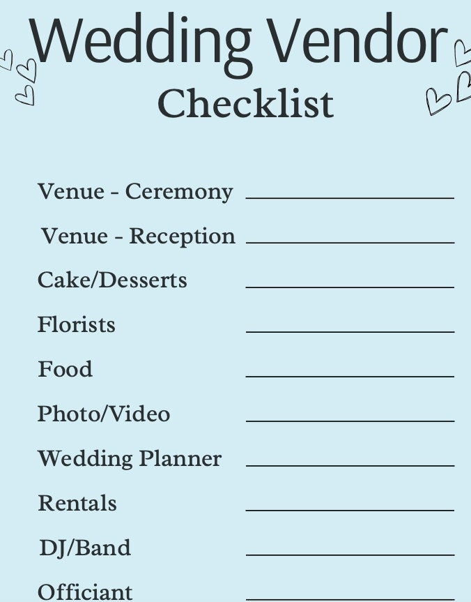 Wedding Vendor Checklist - Etsy