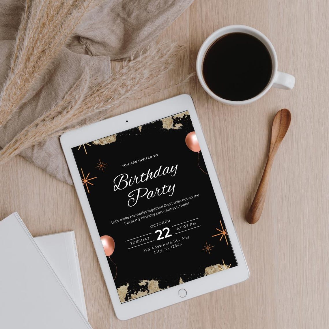 Black Modern Birthday Party Virtual Invitation | Stylish Digital Invite ...