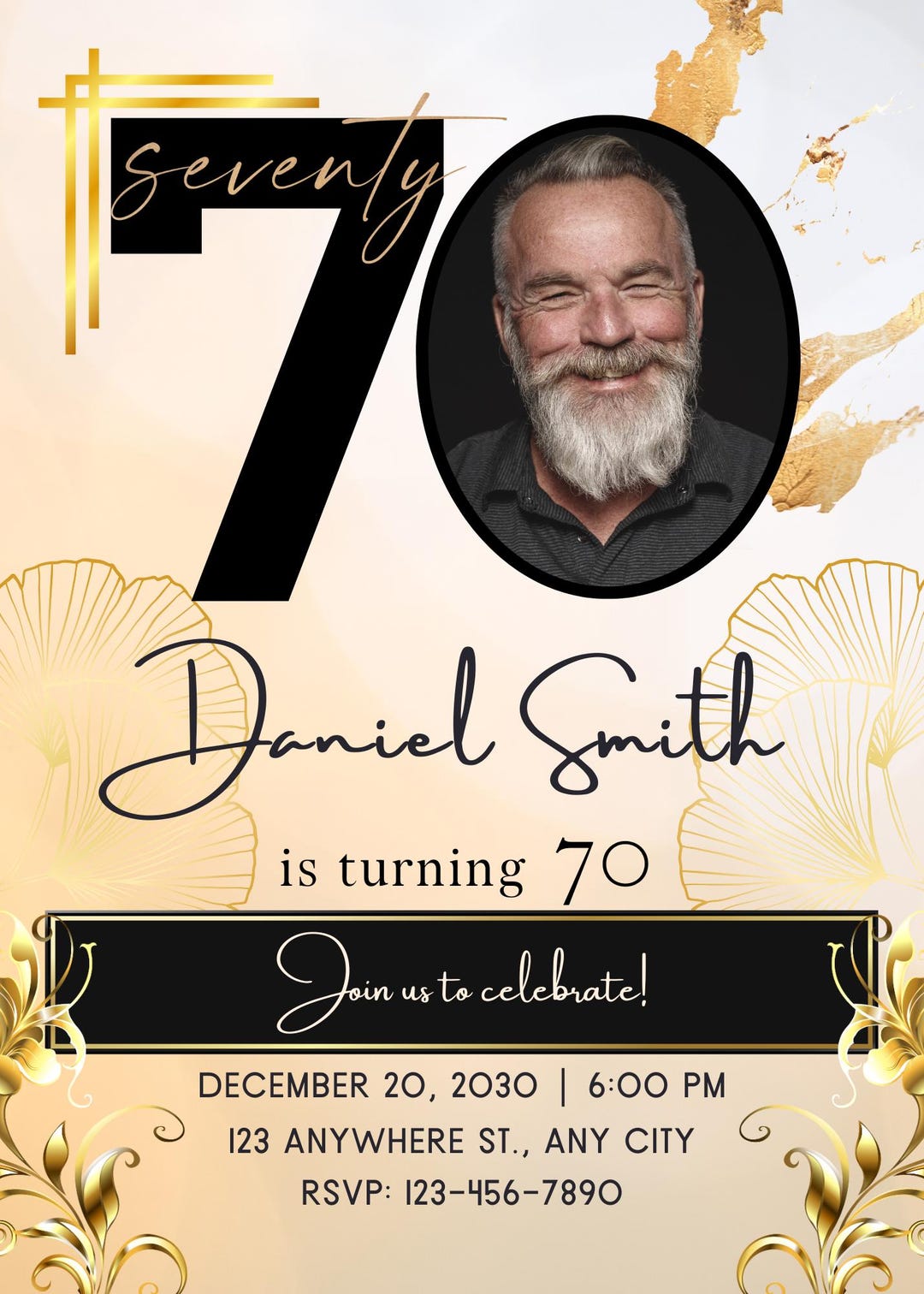 Floral 70th Birthday Invitation: Burgundy Rose Gold (digital Template ...