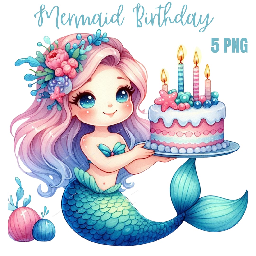 Mermaid Birthday Clipart, Png,rainbow Clip Art, PNG Watercolor, Cute ...
