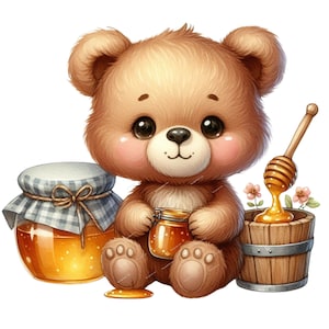 Cute Baby Bears Love Honey Clipart, High Quality Pngs, Nursery Art ...