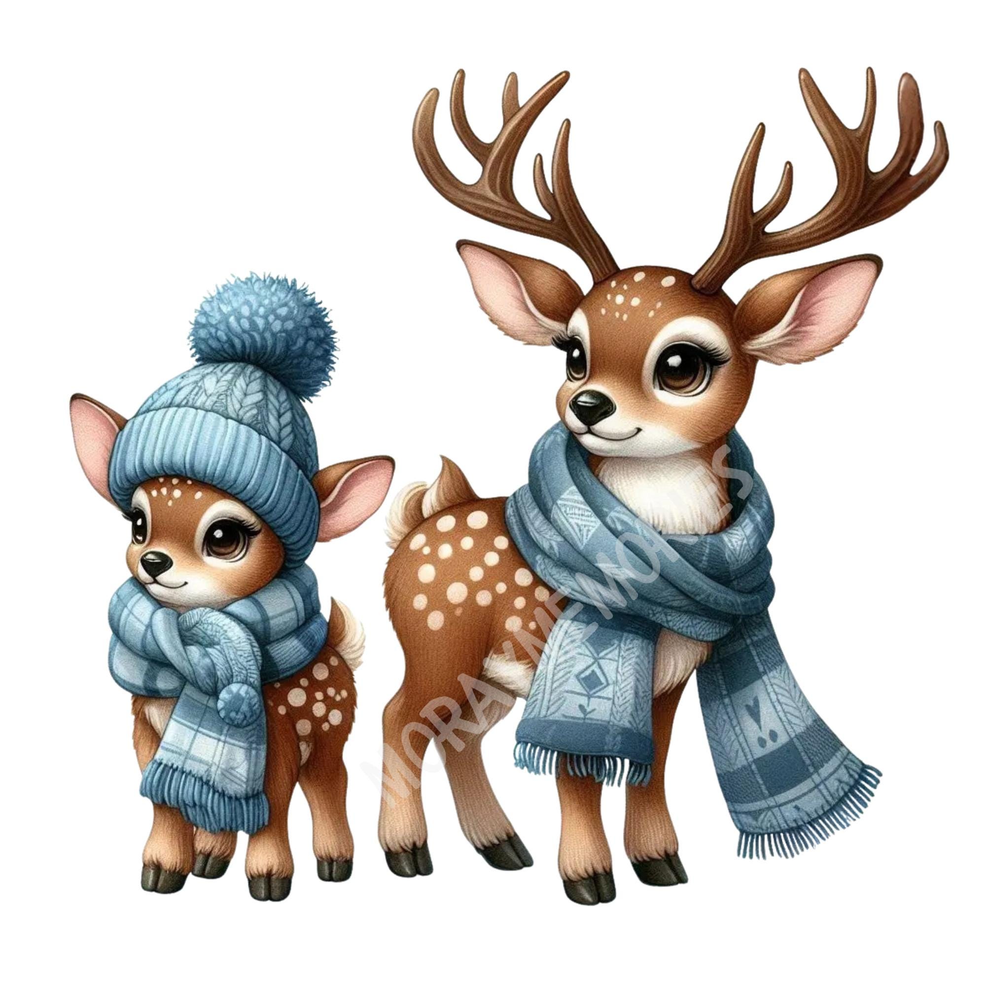 10 Christmas Reindeer Clipart PNG, Watercolor Winter Reindeer ...