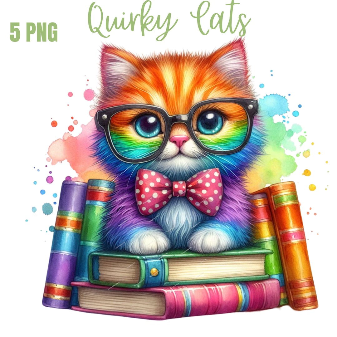 Quirky Cat Clipart, Whimsical Cats Clip Art, Kawaii Cat, Quirky Cat ...