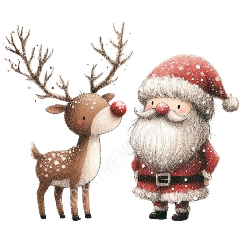 Santa and Reindeer Christmas Clipart Set – Festive Holiday Digital ...