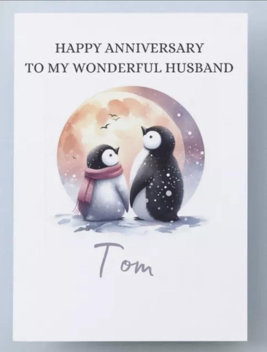 Personalised Wedding Anniversary Card, Personalised Card, Cute Penguin ...