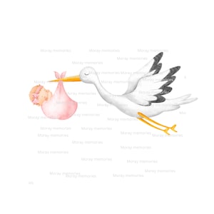 Stork and Baby Girl Clipart, Baby Shower, Nursery Clipart, Baby Girl ...