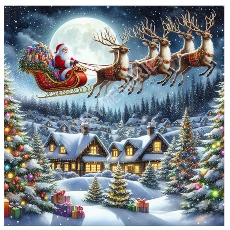 Flying Santa Clipart Bundle – 10 Jpgs, Christmas Sleigh With Reindeer ...