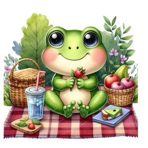 Cute Frog Clipart PNG Bundle, Watercolor Frogs Clipart, Frogs Design ...