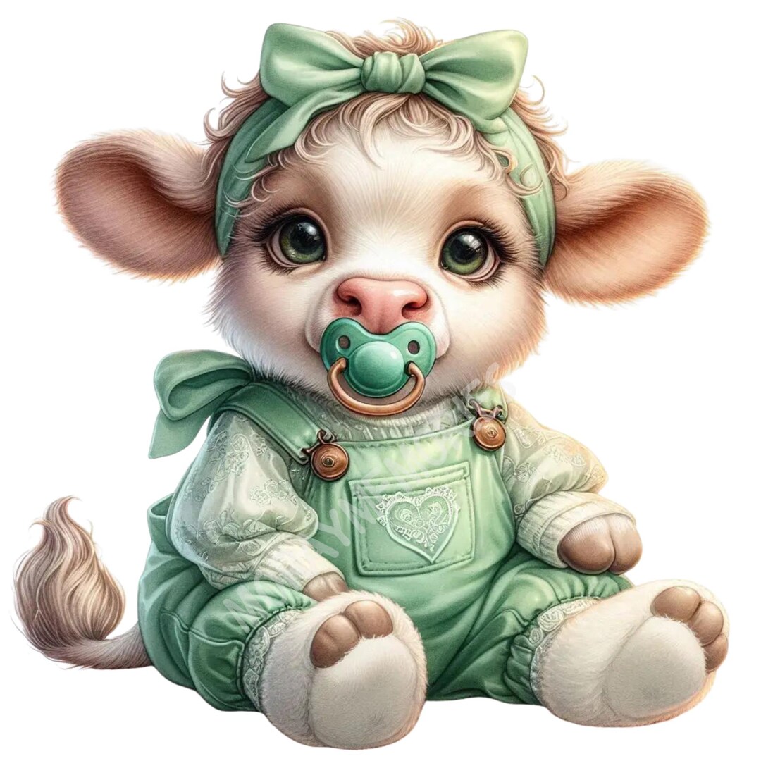 Baby Cow PNG Clipart – Newborn Calf With Pacifier & Headband, Nursery ...