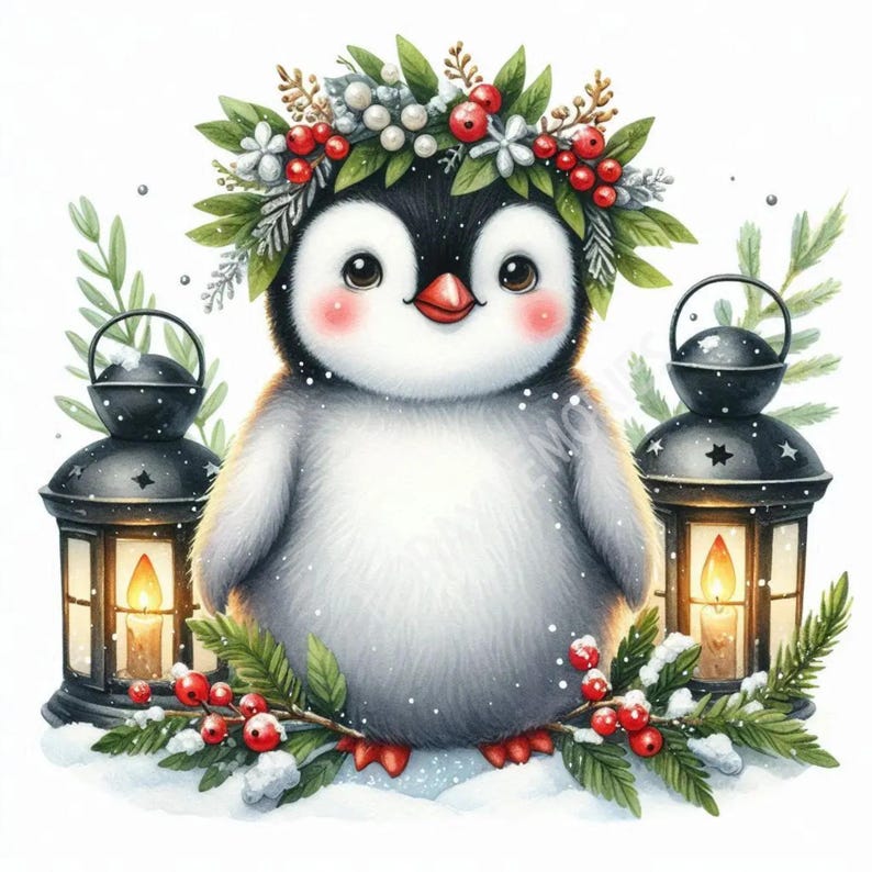 Christmas Penguins Clip Art Set – 10 High-resolution Watercolor Jpgs ...