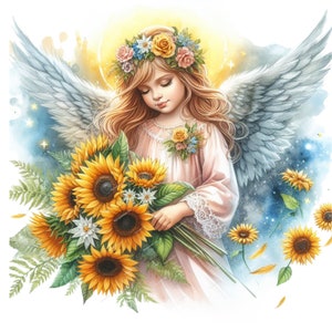 Sunflower Angel Clipart, Halo Clipart, Heaven Clipart, Pastel Angel PNG ...
