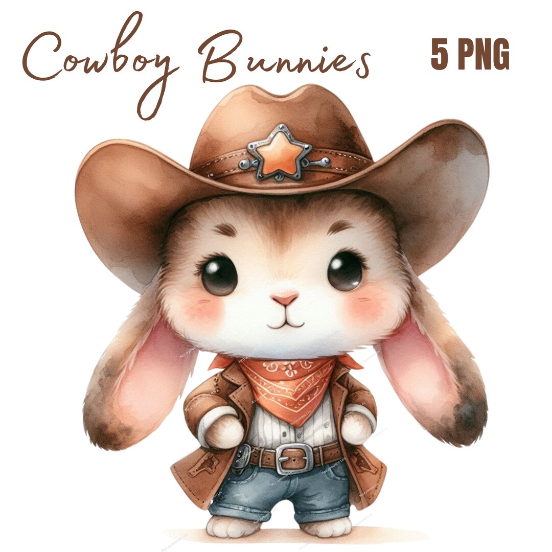 Watercolor Cowboy Bunny Clipart, PNG Western Bunny Clipart, Cowboy ...