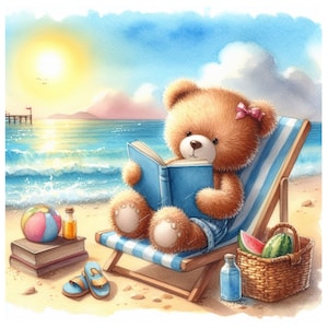 Teddy Bear at the Beach, PNG, Teddybear Clipart, Bear Baby Shower ...
