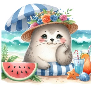 Cute Sea Creatures Animals Clipart, Animal PNG, Vibrant Vacation Beach ...