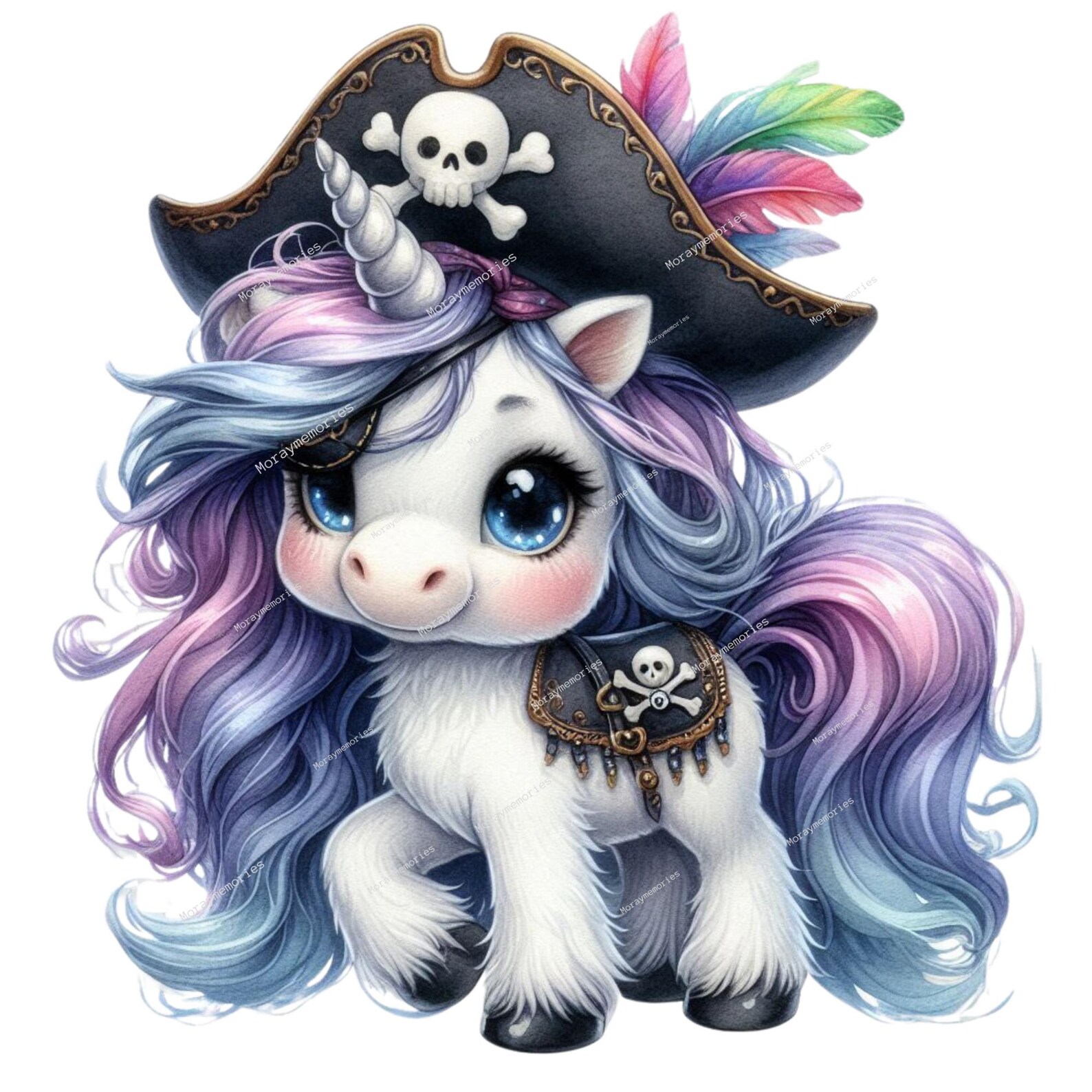 Pirate Unicorn Clipart, Rainbow Clip Art, PNG Watercolor, Cute Unicorn ...