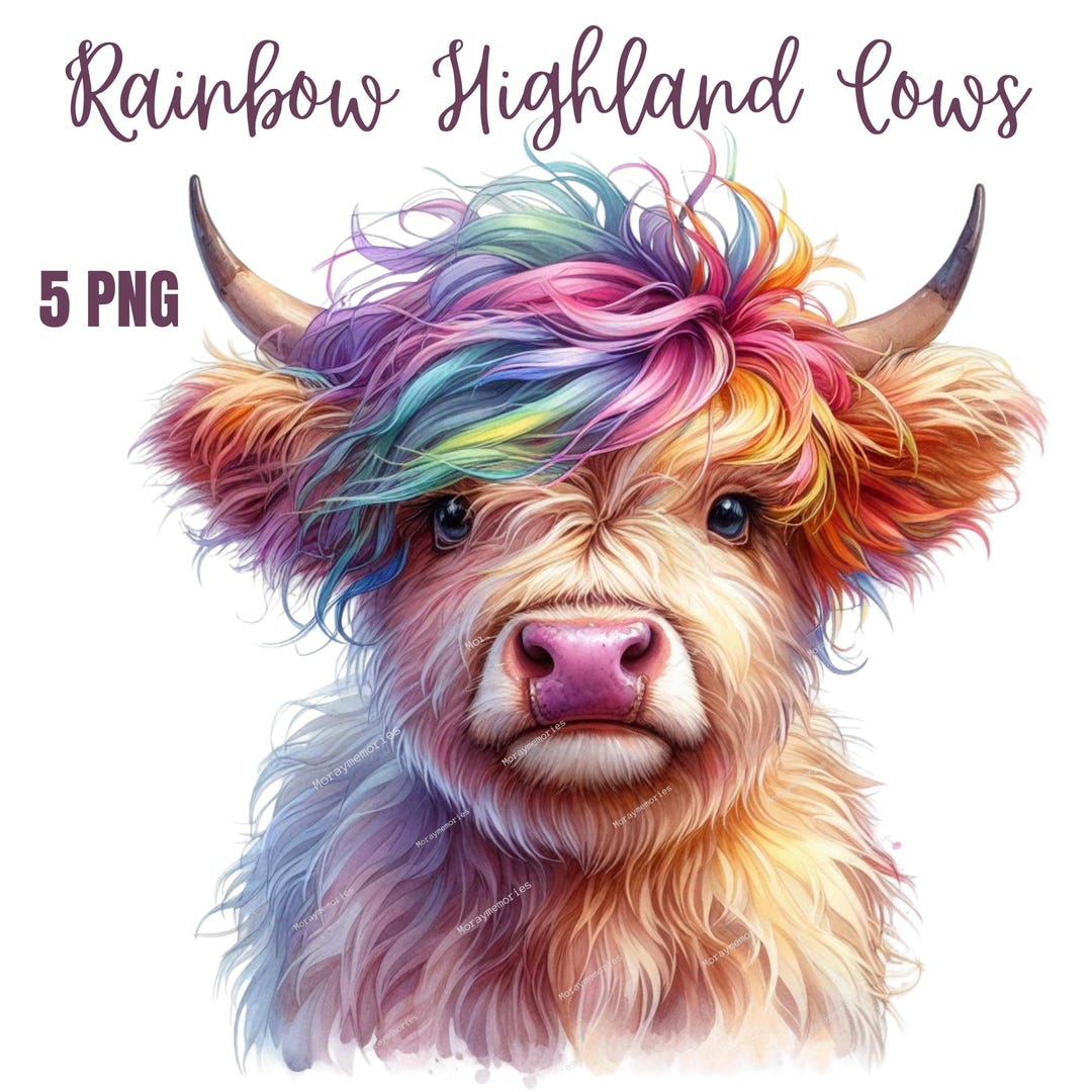 Cute Rainbow Highland Cows, Cow Png, Baby Cow, High Quality Pngs ...