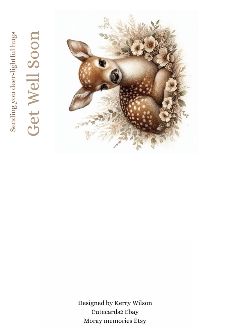 Printable Get Well Soon Card, Cute Watercolor Baby Deer, Woodland ...