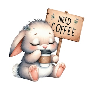 Cute Tired Animals Love Coffee Clipart, Cute PNG, Commercial Use - Etsy