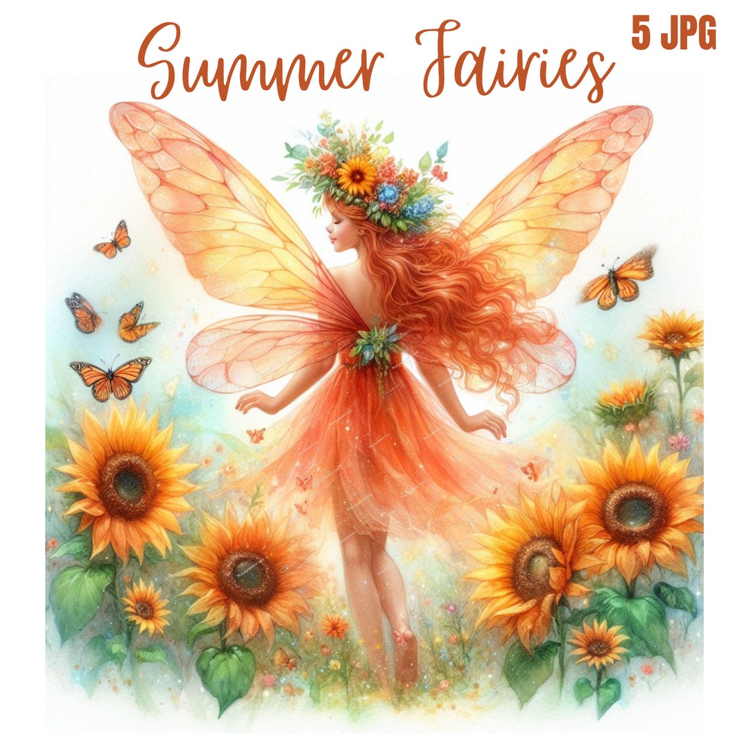 Watercolor Summer Fairy Collection Clipart, JPG Sunflower Clipart ...