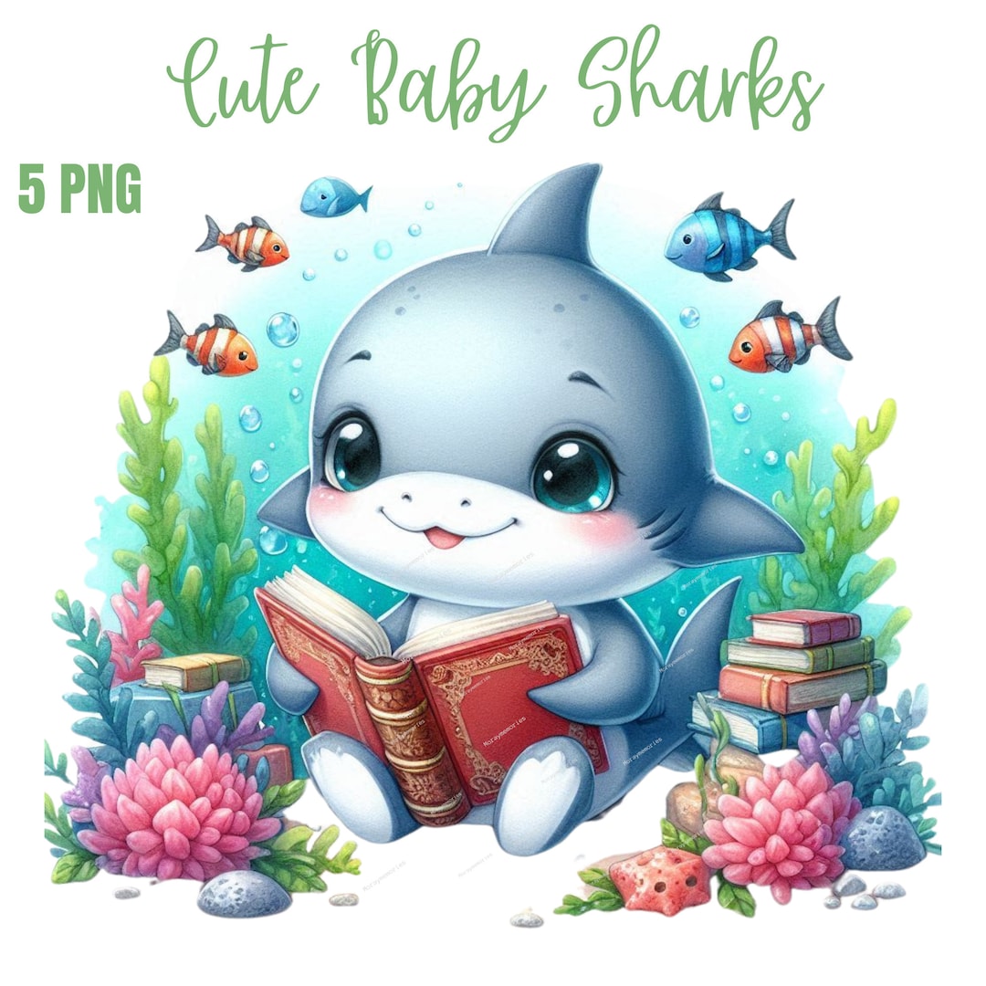 Cute Shark PNG Clipart , Watercolor Shark Clipart, Sharks Design, Cute ...