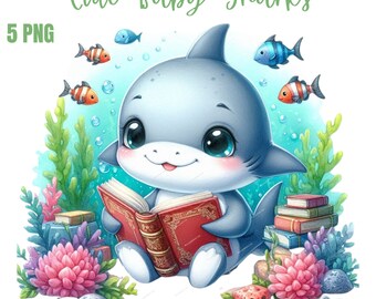 Watercolor Cute Shark Clipart, Shark PNG, Watercolor Sharks, Cute Baby ...