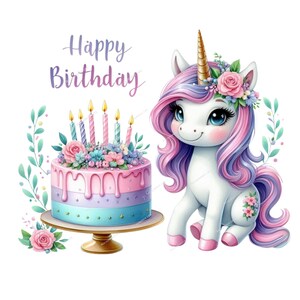 Unicorn Birthday Clipart, Girls Birthday PNG, Rainbow Unicorn Digital ...