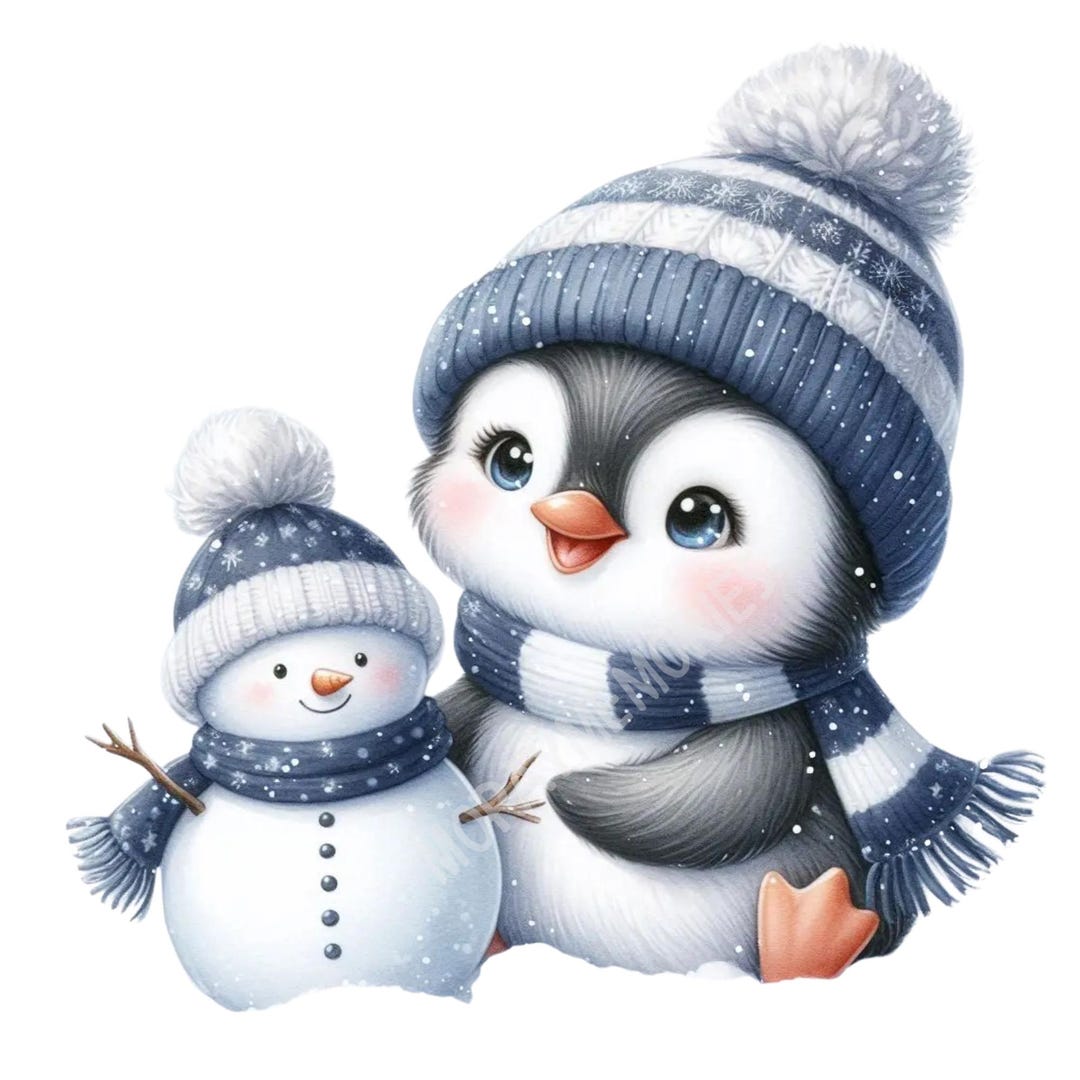 Christmas Penguins Clip Art Set – 10 High-resolution Watercolor Pngs ...