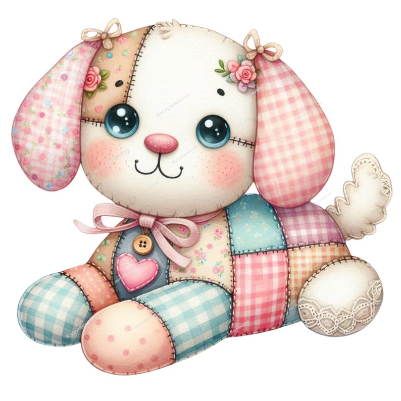 Adorable Patchwork Dog PNG – Whimsical Fabric Puppy Clipart, Fabric ...
