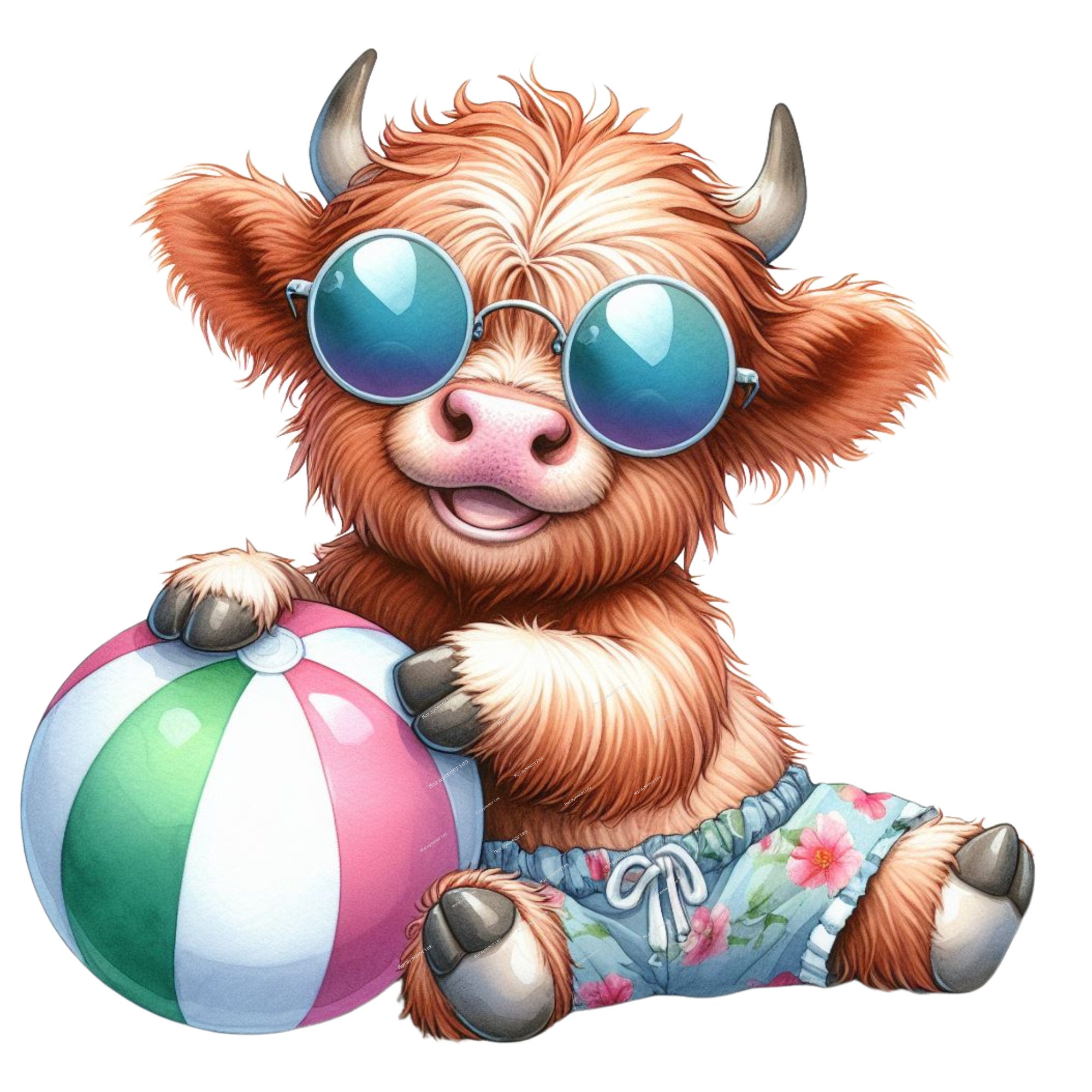 Watercolor Summer Highland Cows Collection Clipart, PNG Beach Clipart ...