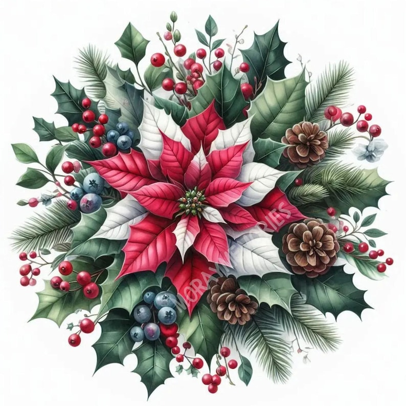 Poinsettia Clipart Bundle | Christmas Flower Watercolor Jpgs Holiday ...
