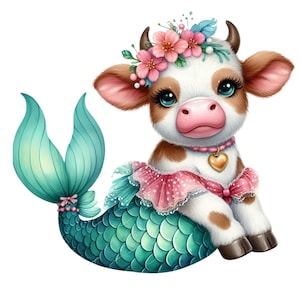 Mermaid Clipart, Cow Clipart, Rainbow Clip Art, PNG Watercolor, Cute ...
