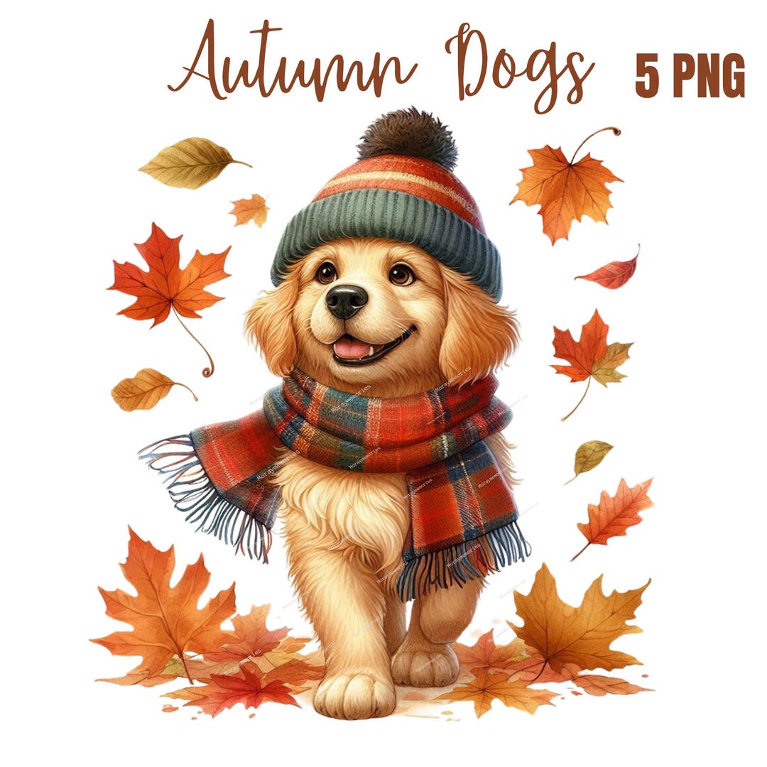 Cute Autumn Dogs Clipart, High Quality Pngs, Nursery Art, Digital ...