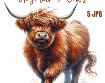 Highland Cows Clipart 12 High Quality Downloadable Jpgs Watercolour ...