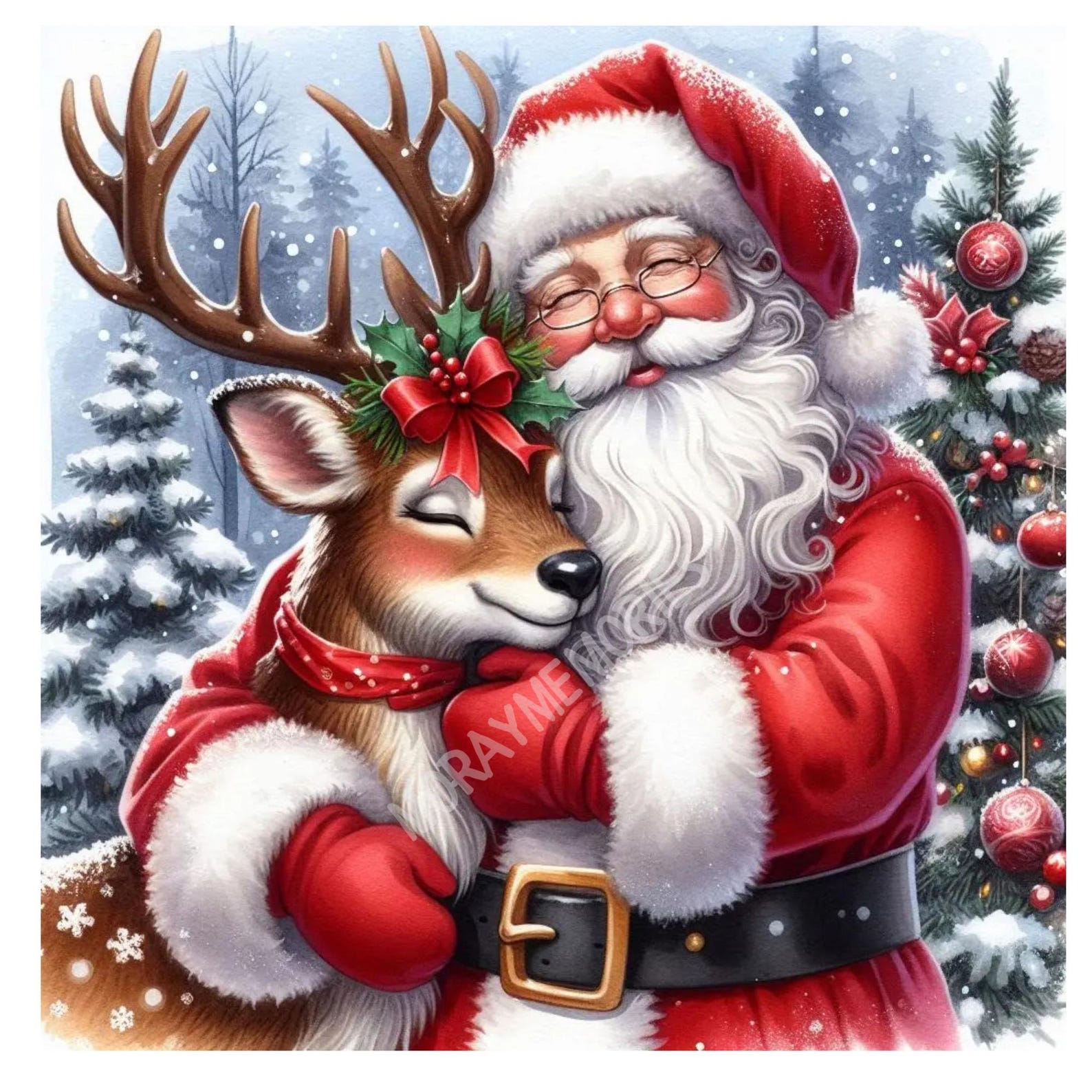 Christmas Santa & Reindeer Clip Art | Watercolor Clipart 10 Jpgs ...