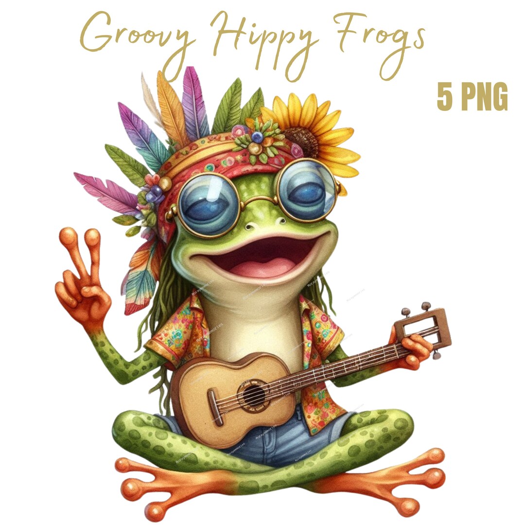 Hippy Frog Clipart, Whimsical Frogs Clip Art, Funny Frog, Hippy Frog ...
