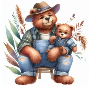 PNG Father’s Day Clipart, Cute Daddy Bear and His Baby, Cute Bear PNG ...