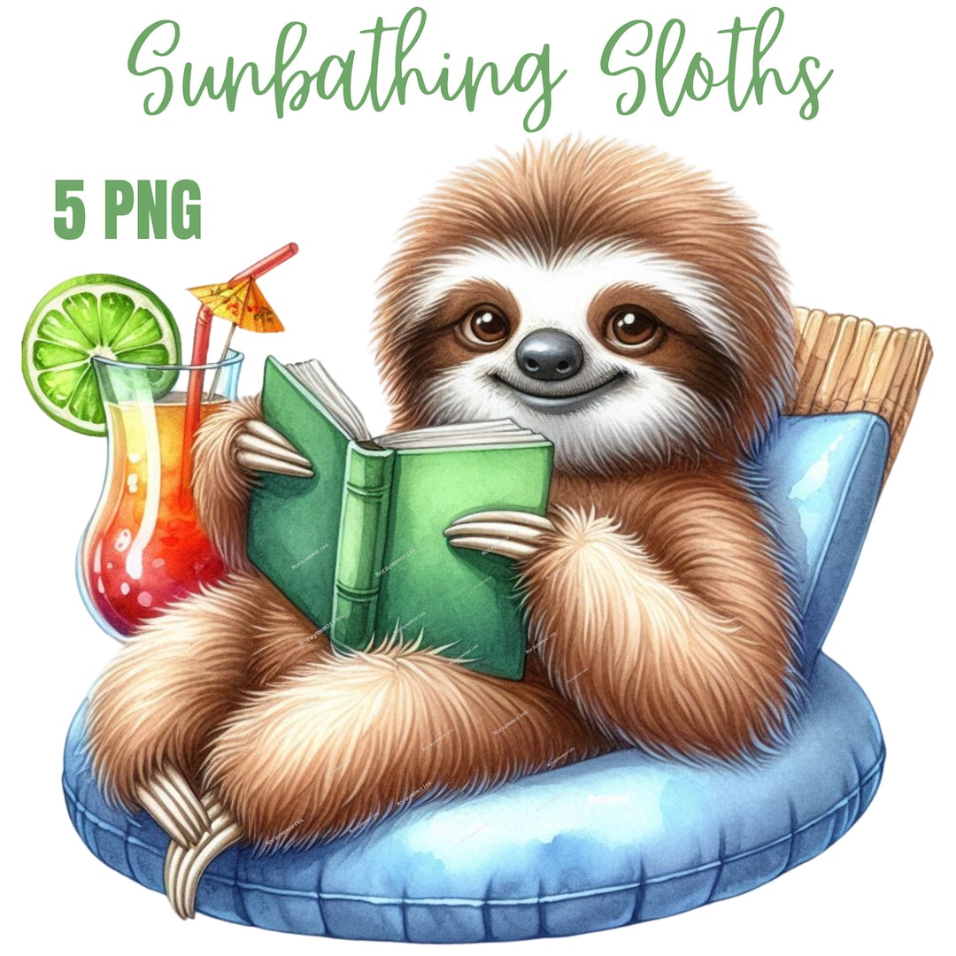 Cute Beach Sloth Clipart, Whimsical Animal PNG, Vibrant Vacation Beach ...