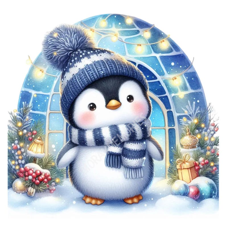 Christmas Penguins Clip Art Set – 10 High-resolution Watercolor Pngs ...