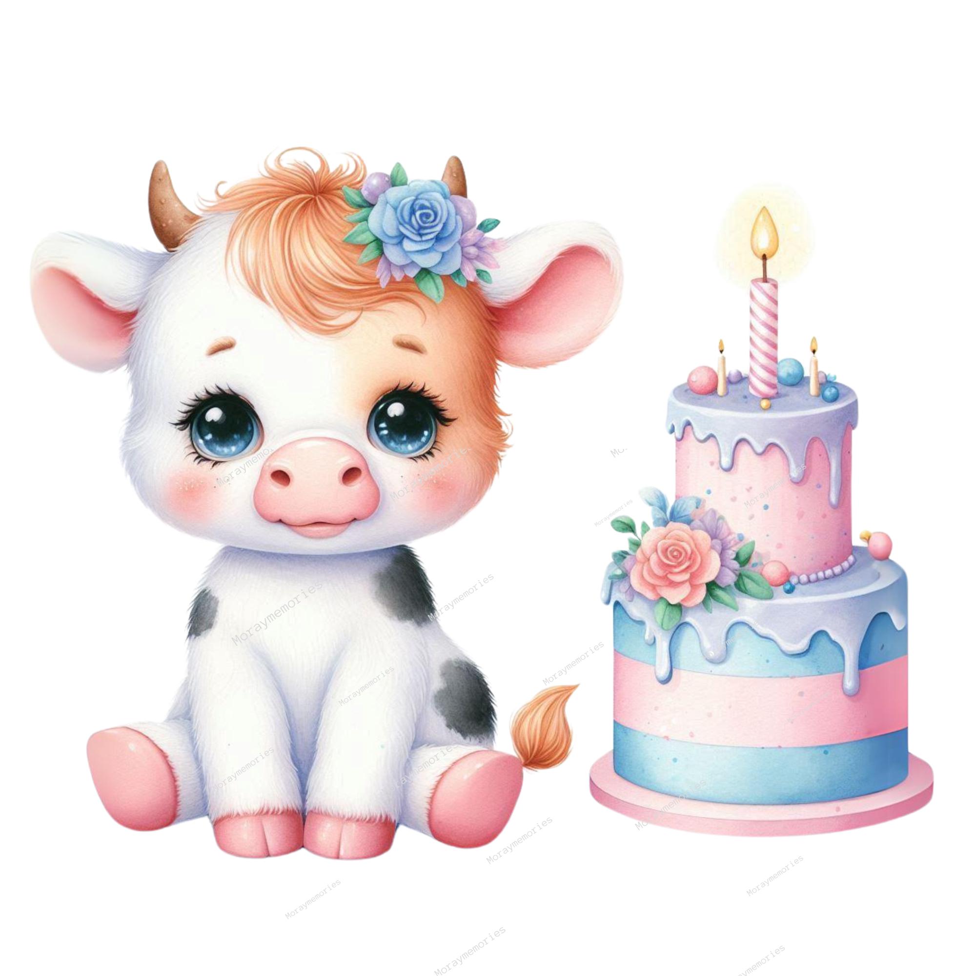 Cute Birthday Cow PNG, Baby Cow, Baby Cow Nursery, Pastel Cow ...
