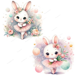 Watercolor Ballerina Bunny Clipart, 12 PNG Floral Bunny Clipart, Ballet ...