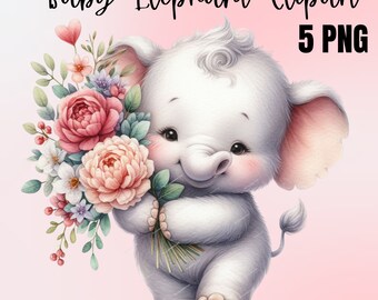 Sweet Peach Elephant, Cute Elephant Clipart, Elephant PNG, Baby Clipart ...